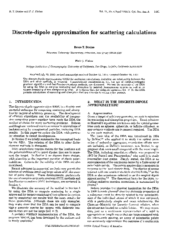 (PDF) Discrete-dipole approximation for scattering calculations