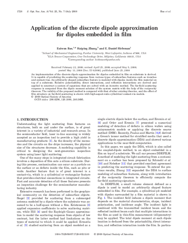 (PDF) Application of the discrete dipole approximation for dipoles embedded in film | Edwin ...