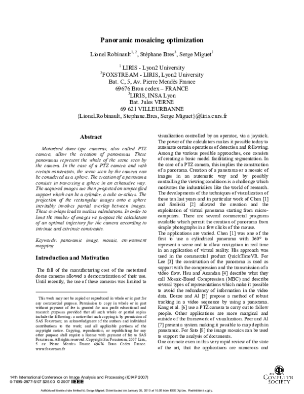 (PDF) Panoramic mosaicing optimization