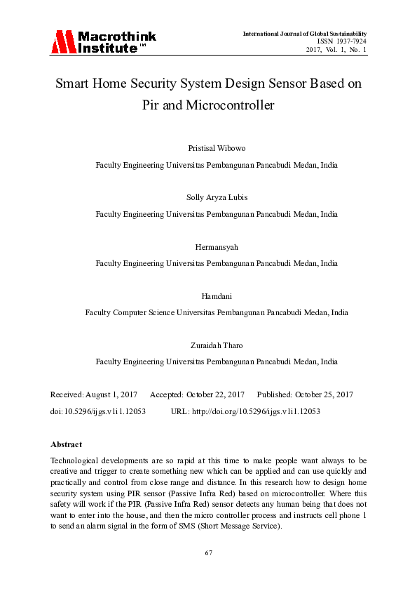 Pdf Smart Home Security System Design Sensor Based On Pir And