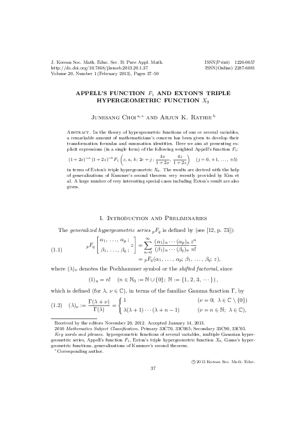 (PDF) Appell's Function F1AND Exton's Triple Hypergeometric Function X9