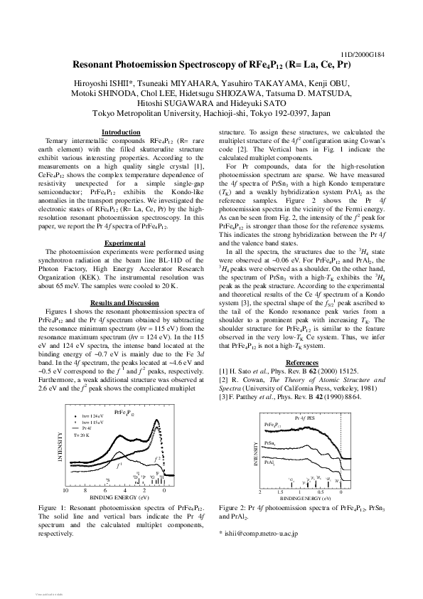 (PDF) Resonant Photoemission Spectroscopy of RFe4P12 (R= La, Ce, Pr)