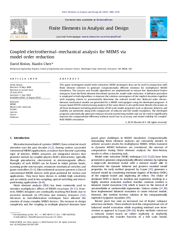 (PDF) Coupled electrothermal-mechanical analysis for MEMS via model ...