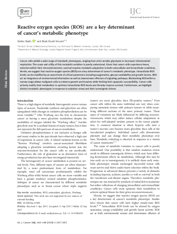 (PDF) Reactive Oxygen Species (ROS) are a key determinant of cancer's ...