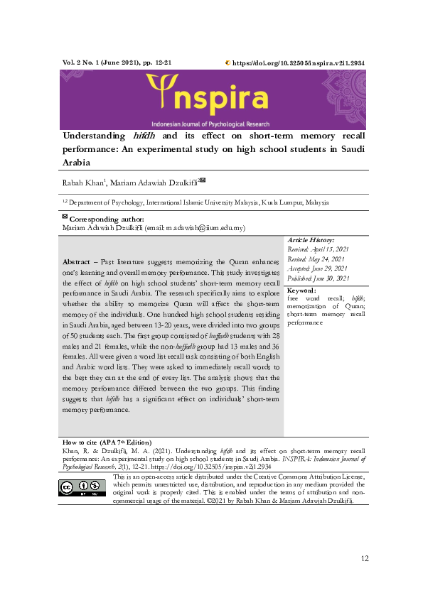 (PDF) Understanding hifdh and its effect on short-term memory recall ...