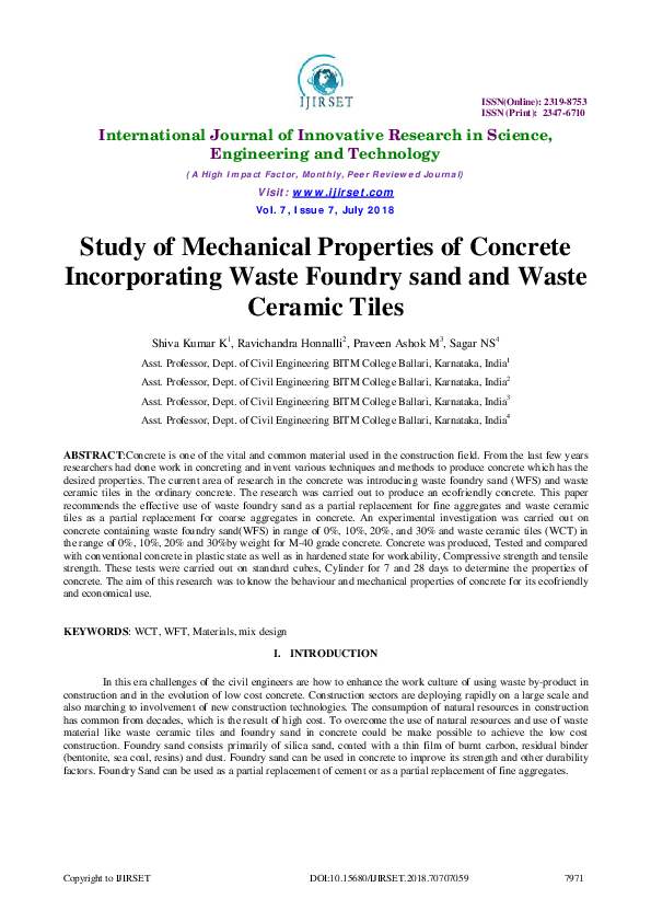 (PDF) Study of Mechanical Properties of Concrete Incorporating Waste ...