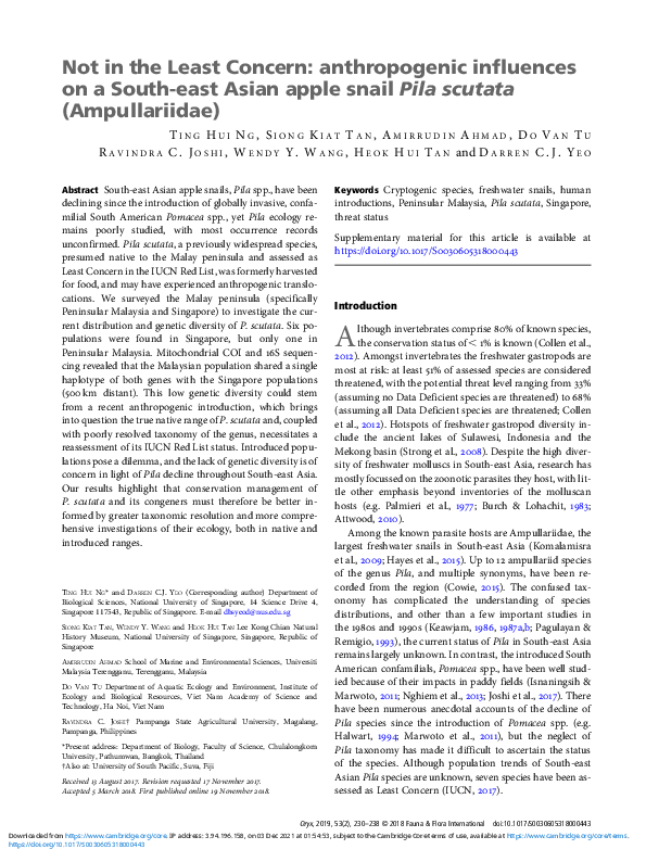 (PDF) Not in the Least Concern: anthropogenic influences on a South ...