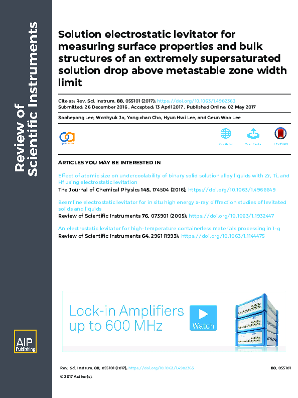 (PDF) Solution electrostatic levitator for measuring surface properties ...