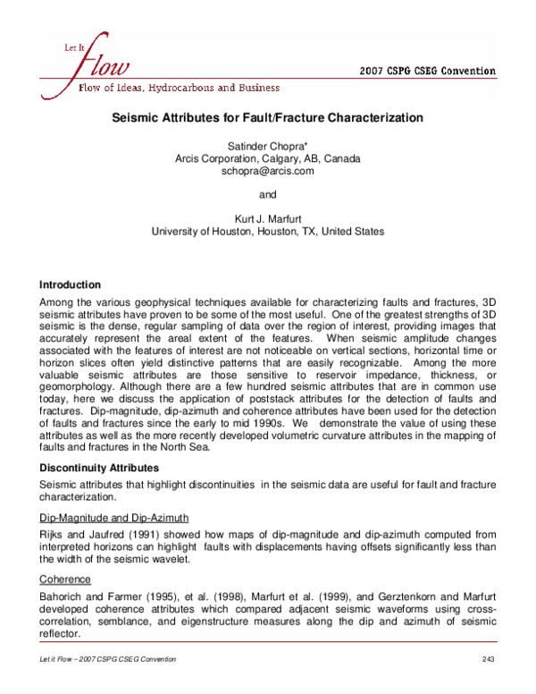 Pdf Seismic Attributes For Fault Fracture Characterization