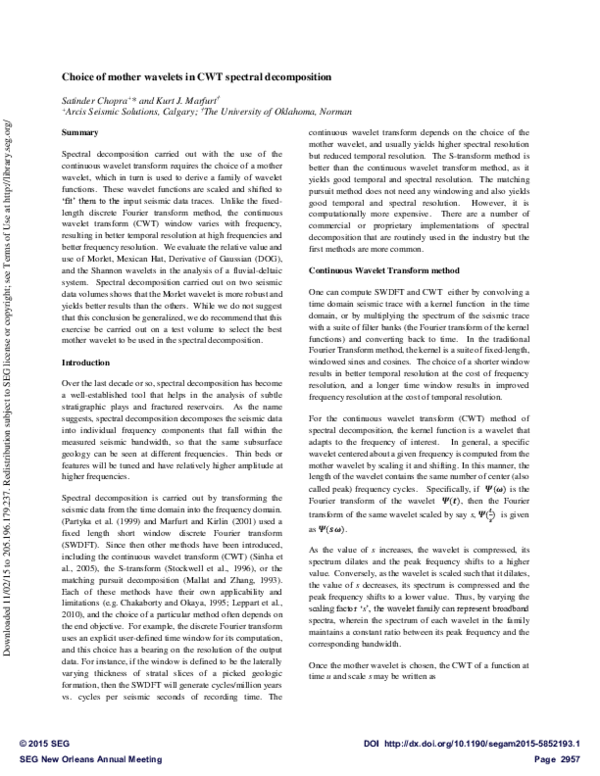 Pdf Choice Of Mother Wavelets In Cwt Spectral Decomposition
