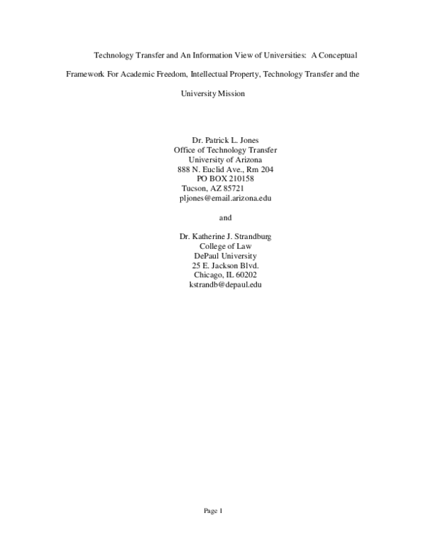 (PDF) Technology Transfer and An Information View of Universities: A ...