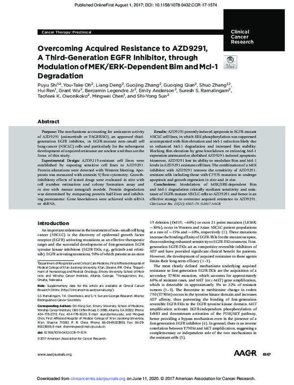 (PDF) Overcoming acquired resistance to AZD9291, a third generation ...