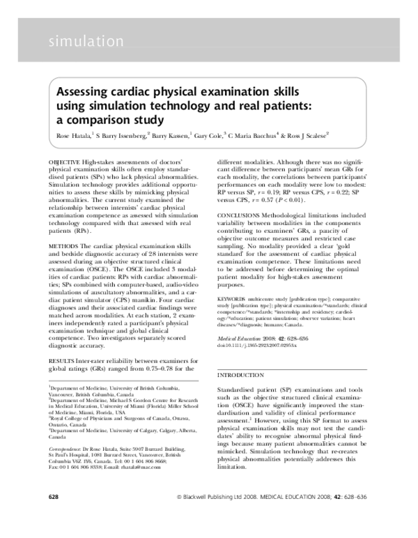(PDF) Assessing cardiac physical examination skills using simulation technology and real ...