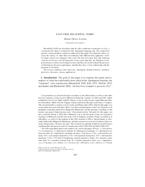 (PDF) East Cree relational verbs
