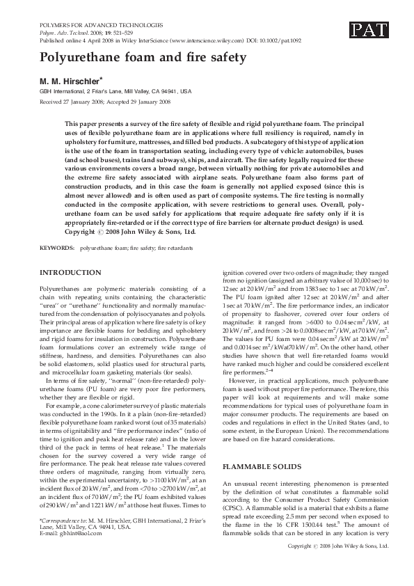 (PDF) Polyurethane foam and fire safety