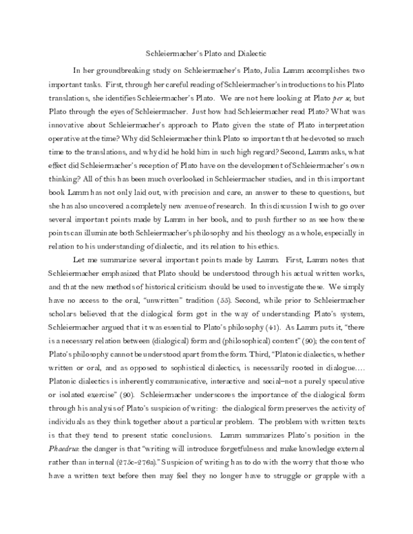 (PDF) Schleiermacher's Plato and Dialectic