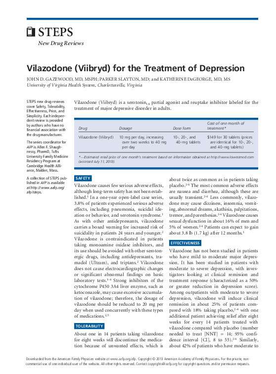 (PDF) Vilazodone (viibryd) for the treatment of depression