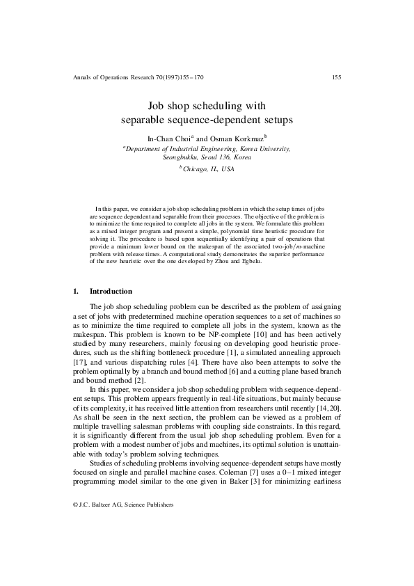 (PDF) Job shop scheduling with separable sequence-dependent setups