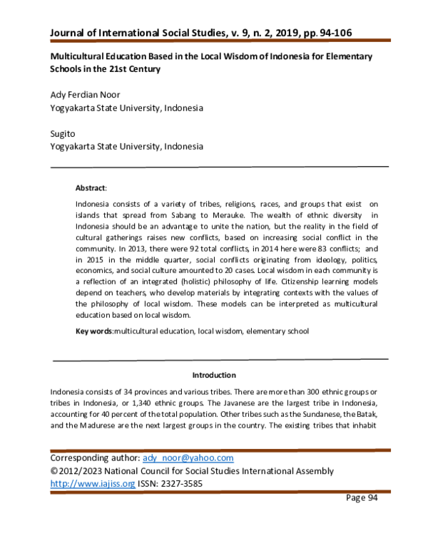 (PDF) Multicultural Education Based in Local Wisdom of Indonesia for ...