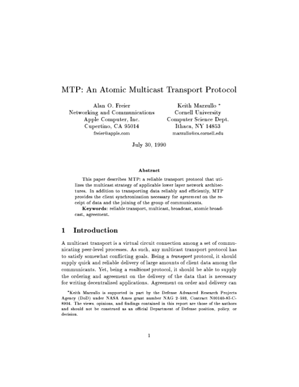 Pdf Mtp An Atomic Multicast Transport Protocol