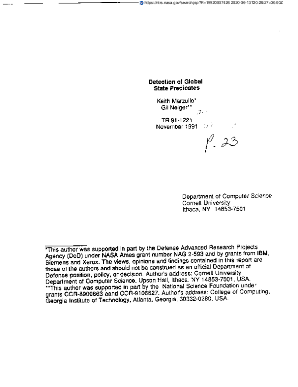 (PDF) Detection of global state predicates