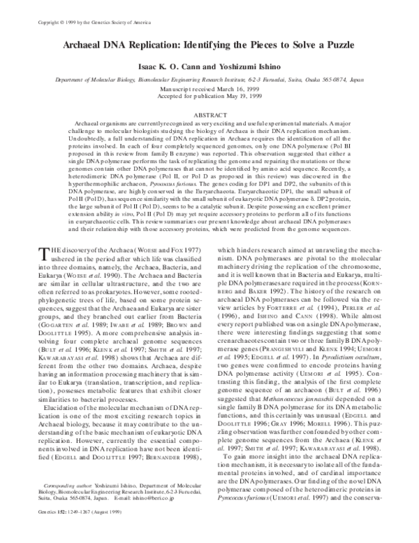 (PDF) Archaeal DNA replication: identifying the pieces to solve a ...