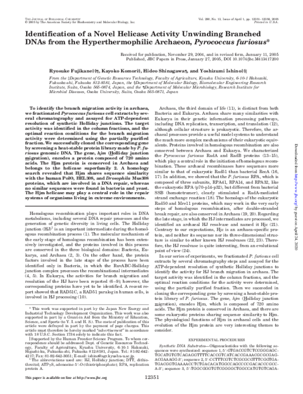 (PDF) Identification of a Novel Helicase Activity Unwinding Branched ...