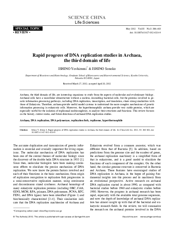 (PDF) Advances in Archaeal DNA Replication Research