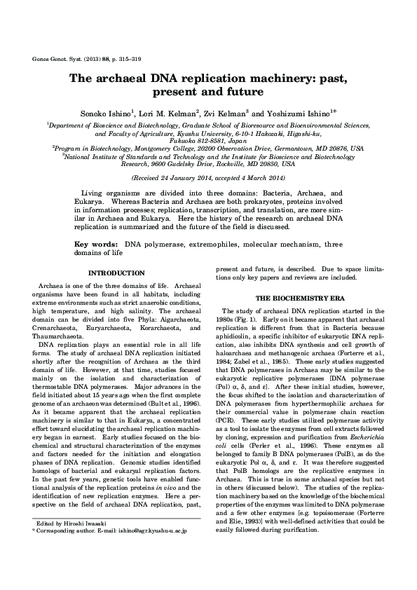 (PDF) The archaeal DNA replication machinery: past, present and future