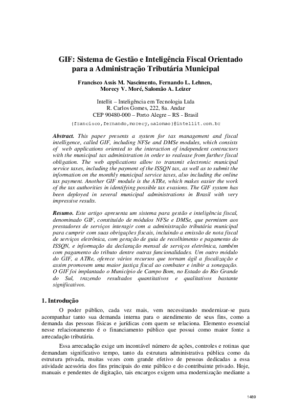 (PDF) GIF: Sistema de Gest o e Intelig ncia Fiscal Orientado para a ...