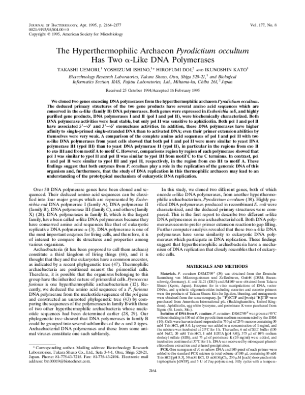 (PDF) The hyperthermophilic archaeon Pyrodictium occultum has two alpha ...