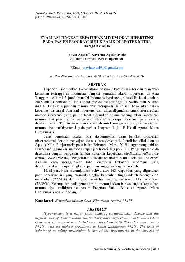 (PDF) Evaluasi Tingkat Kepatuhan Minum Obat Hipertensi Pada Pasien ...