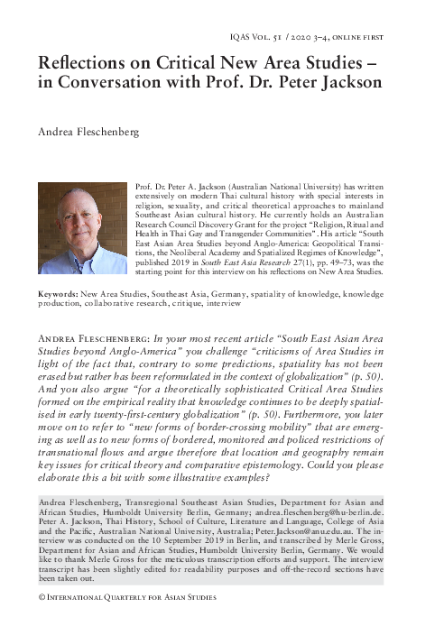 (PDF) Reflections on Critical New Area Studiesin Conversation with Prof ...