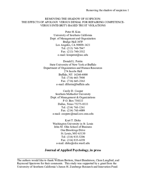 (PDF) Removing the shadow of suspicion: The effects of apology versus ...