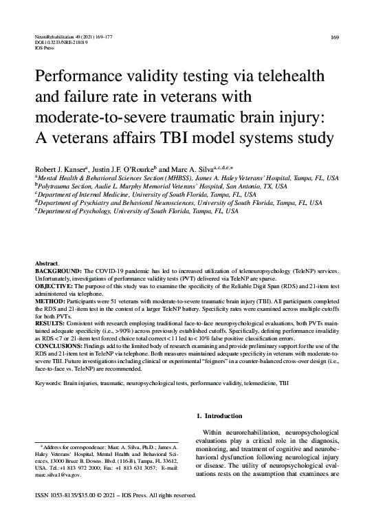 (PDF) Performance validity testing via telehealth and failure rate in ...
