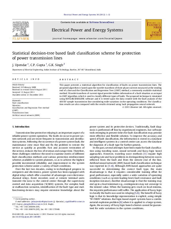 Pdf Statistical Decision Tree Based Fault Classification Scheme For