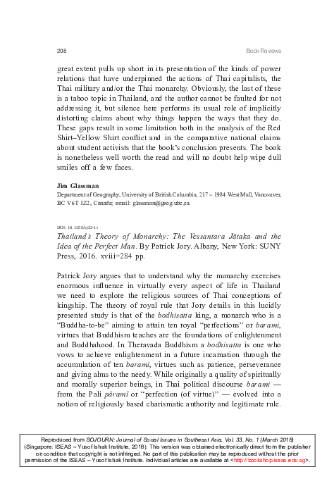 (PDF) Book Review of "Thailand's Theory of Monarchy" by Patrick Jory