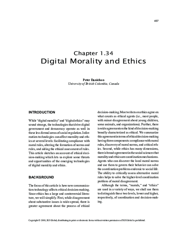 (PDF) Digital Morality and Ethics