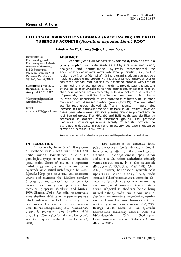 (PDF) Effects of avurvedic shodhana (processing) on dried tuberous ...