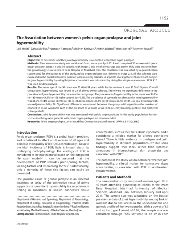(PDF) The association between women's pelvic organ prolapse and joint hypermobility