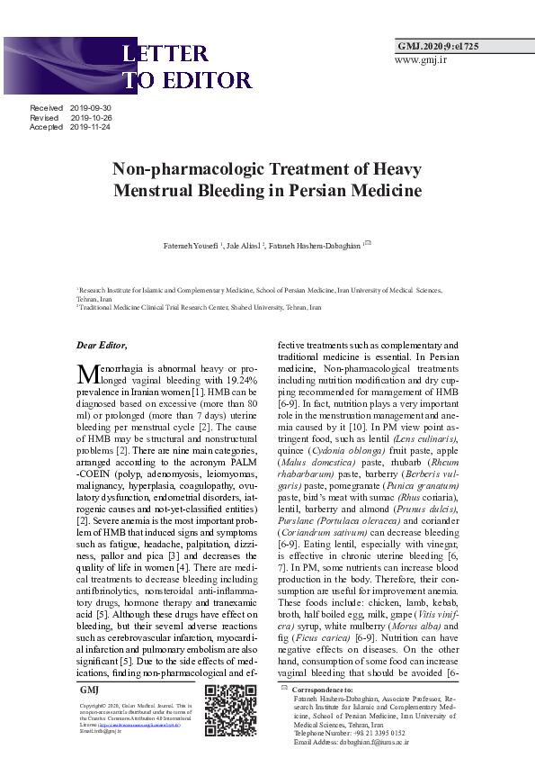 (PDF) Non-pharmacologic Treatment of Heavy Menstrual Bleeding in ...