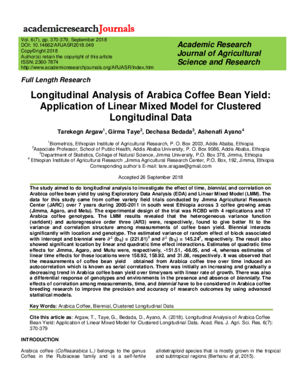 (PDF) Longitudinal Analysis of Arabica Coffee Bean Yield: Application ...