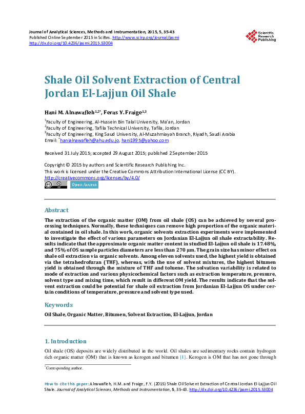 (PDF) Shale Oil Solvent Extraction of Central Jordan El-Lajjun Oil Shale