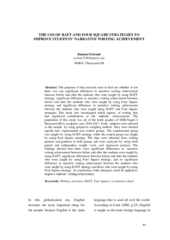 (PDF) The Use of Raft and Four Square Strategies to Improve Students ...
