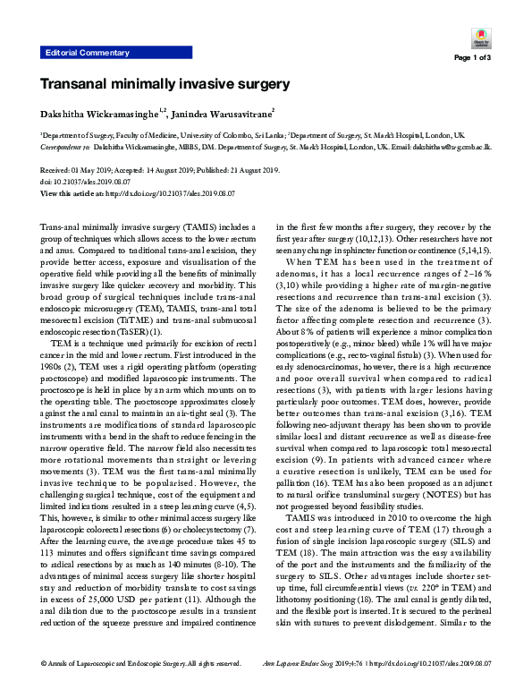 (PDF) Transanal minimally invasive surgery | Dakshitha Wickramasinghe - Academia.edu