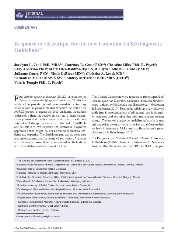 (PDF) Response to "A critique for the new Canadian FASD diagnostic ...