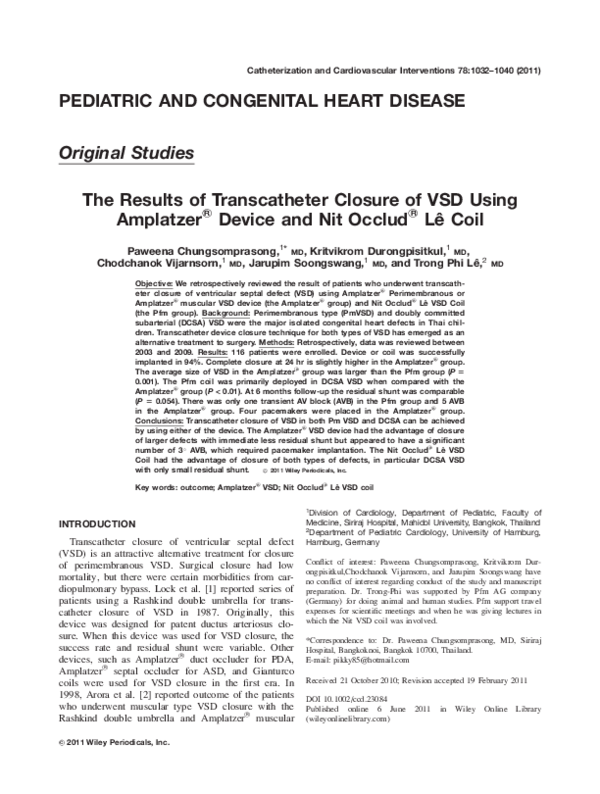 (PDF) The results of transcatheter closure of VSD using amplatzer ...