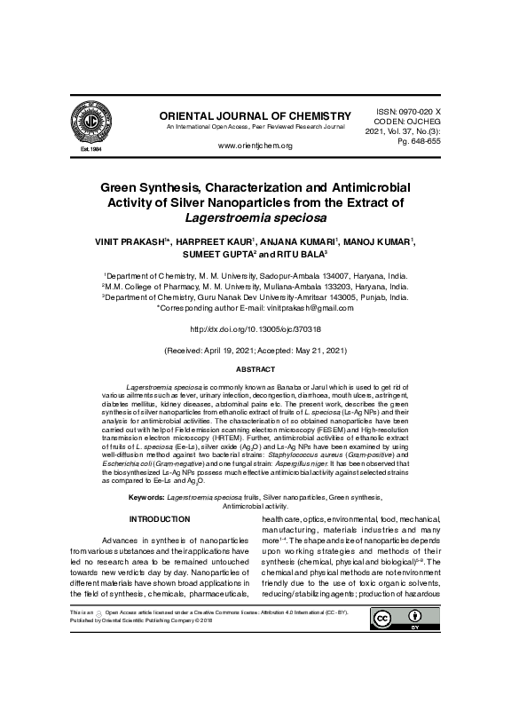 (PDF) Green Synthesis, Characterization and Antimicrobial activity of Silver Nanoparticles from ...
