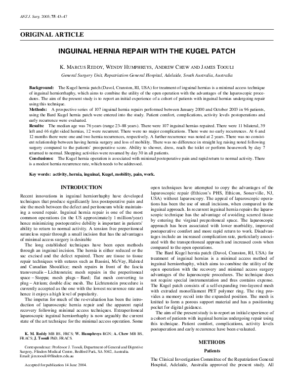 (PDF) Inguinal hernia repair with the Kugel patch