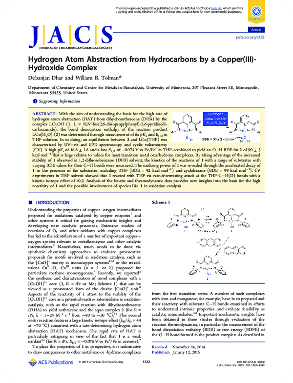 (PDF) Hydrogen Atom Abstraction from Hydrocarbons by a Copper(III ...